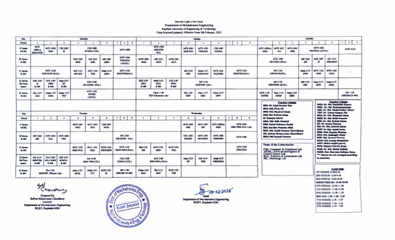 Class Routine Effective From 9th February 2025 | PDF | Engineering
