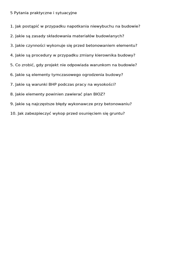 5 Pytania Praktyczne I Sytuacyjne | PDF