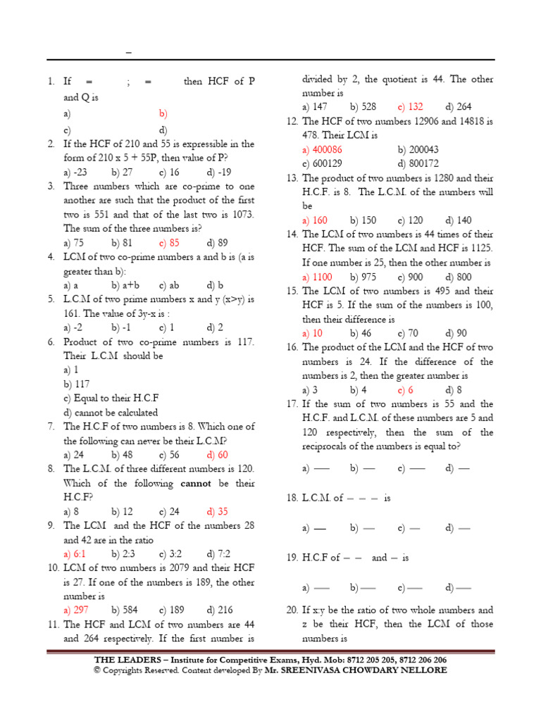 LCM AND HCF - 01 Class Handout - 636872 | PDF | Algebra | Abstract Algebra