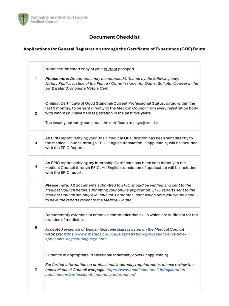 Coe Document Checklist | PDF