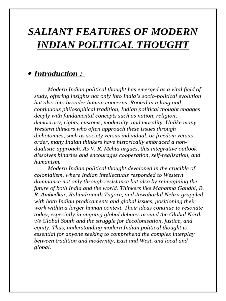 Salient Features of Modern Indian Political Thought | PDF | Socialism ...
