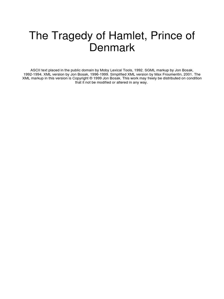 The Tragedy of Hamlet, Prince of Denmark | PDF | Hamlet | Plays Based ...