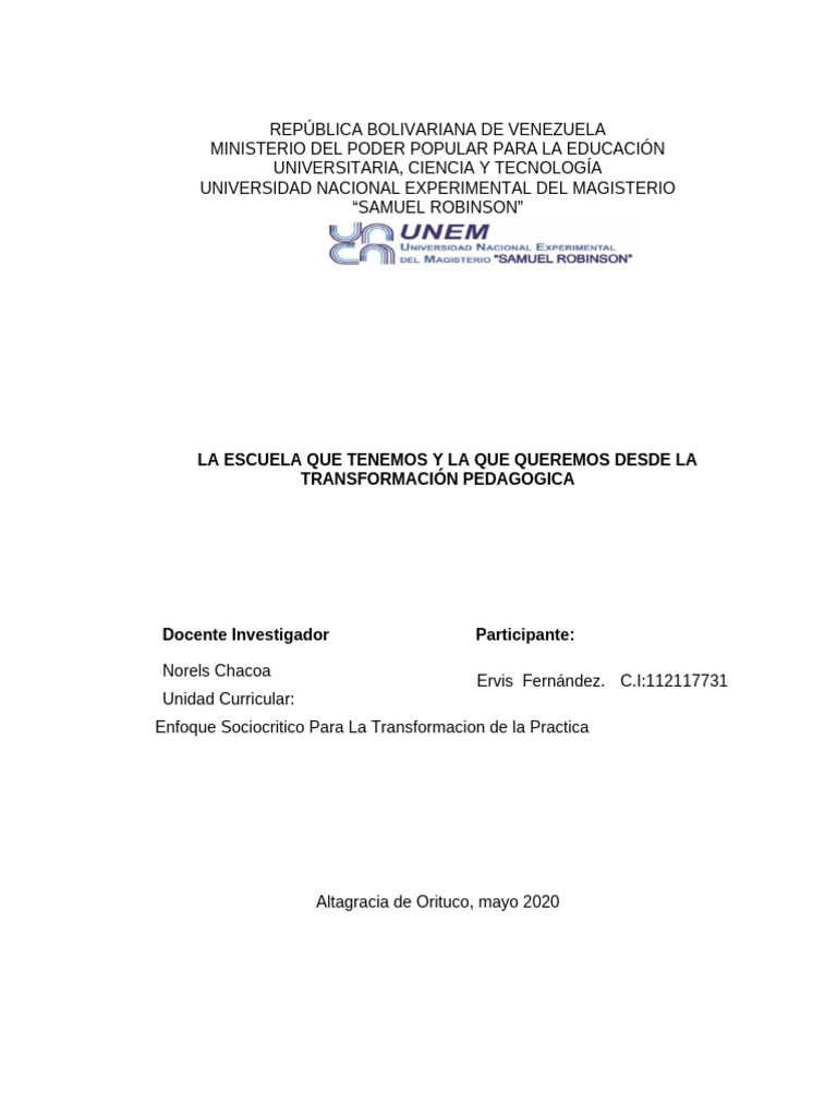 La Escuela Que Tenemos... Ervis | PDF