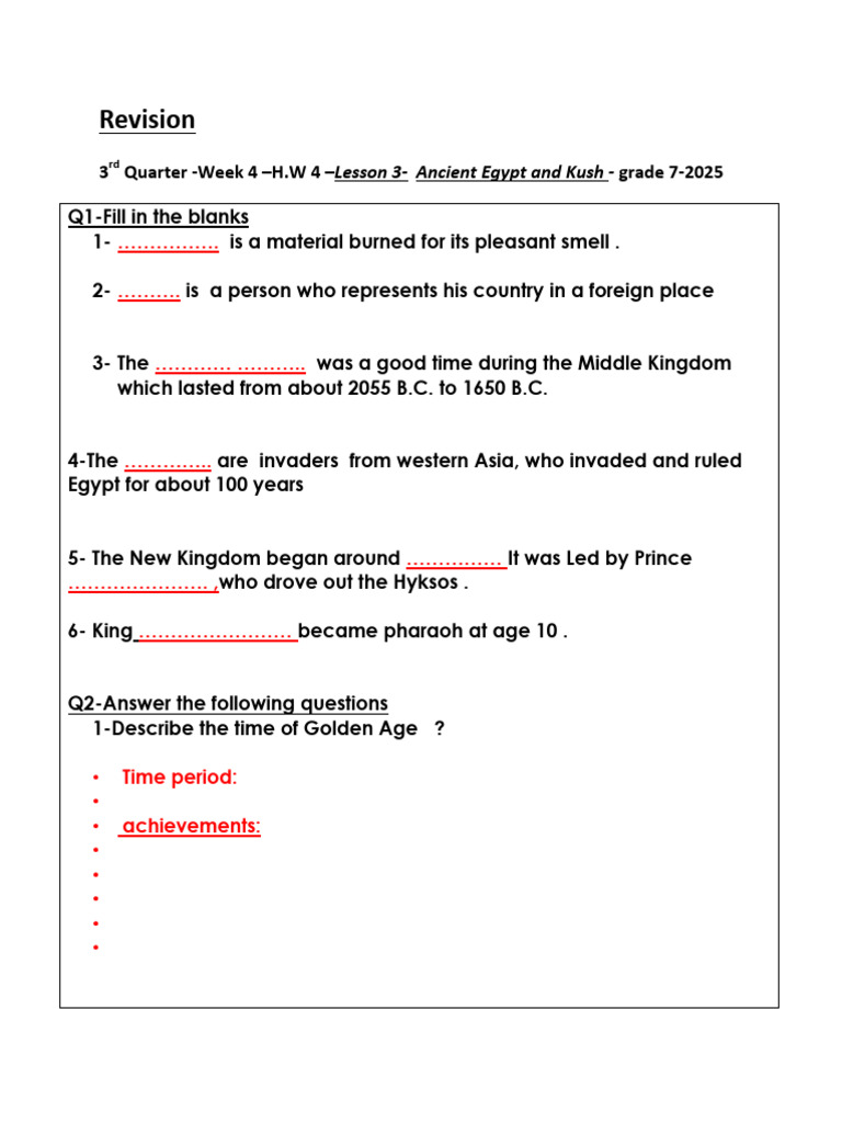 Q3-H.W4 - Ancient Egypt and Kush - G7 | PDF