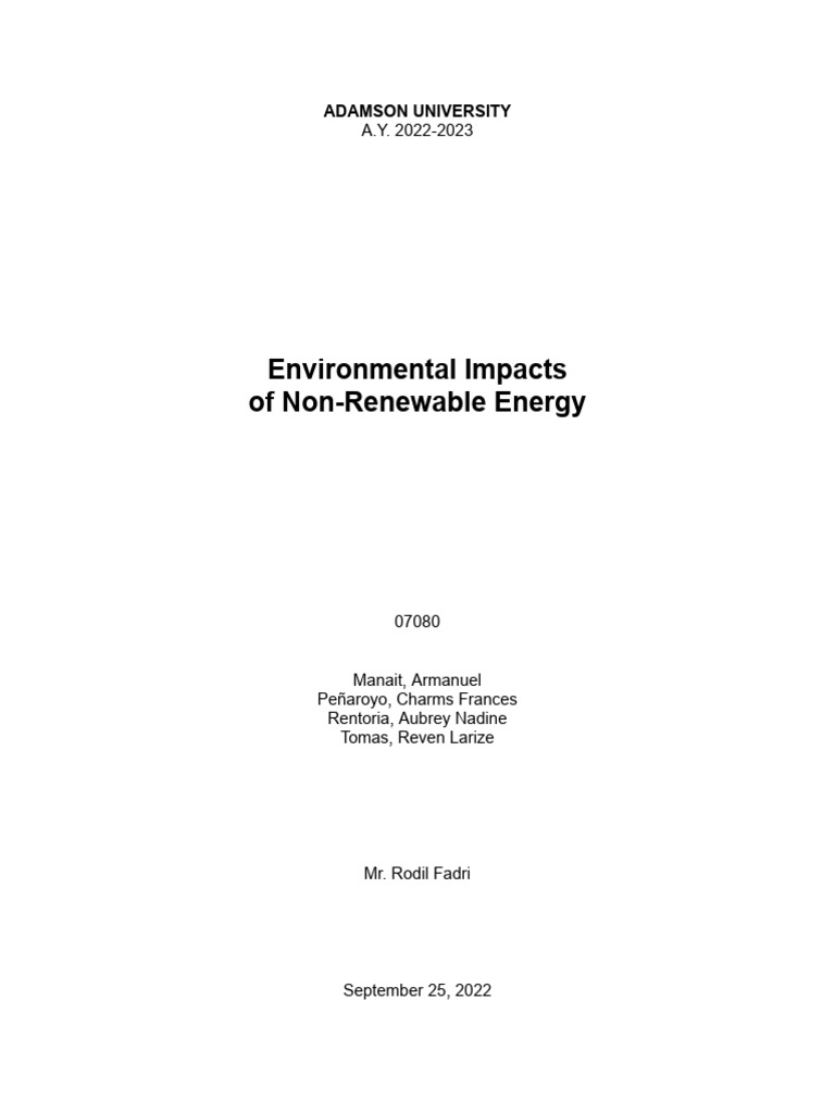 Environmental Impacts of Non-Renewable Energy - STS Output Proposal | PDF | Air Pollution ...