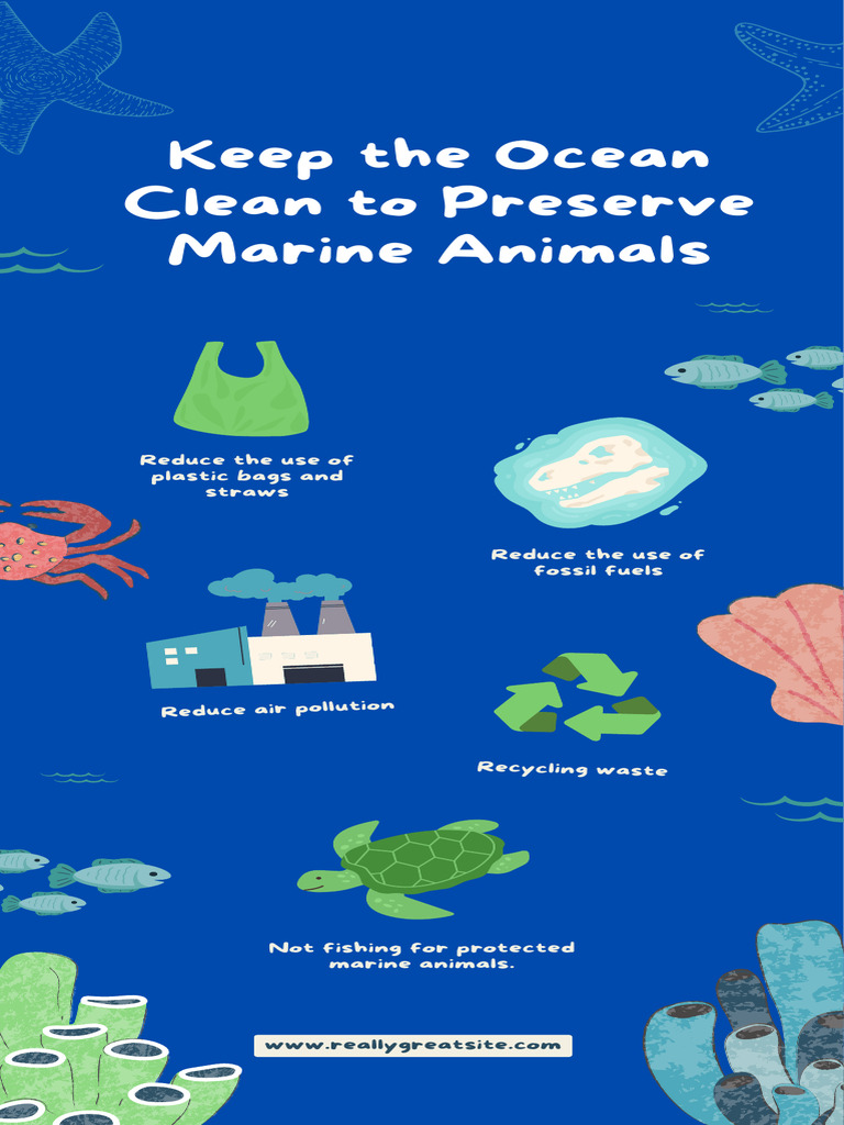 Blue Illustration Keep The Ocean Clean To Preserve Marine Animals ...