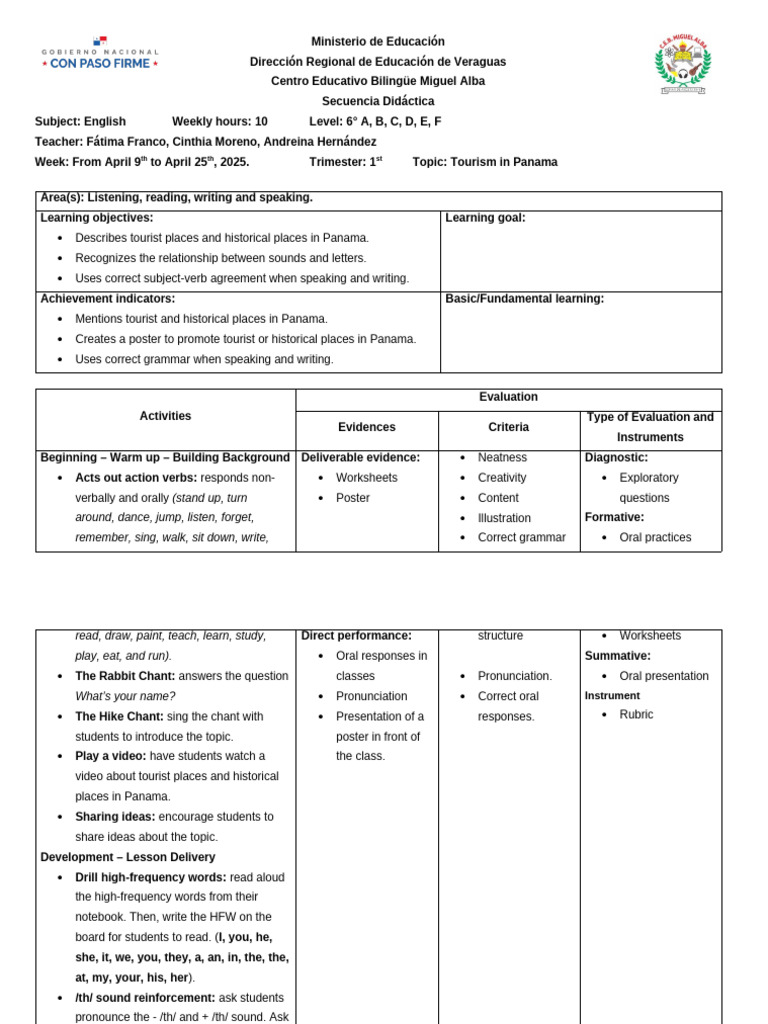 6° Teaching sequence-1 | PDF | Consonant | Vocabulary