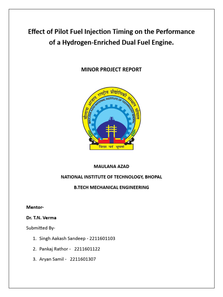 Effect of Pilot Fuel Injection Timing on the Performance of a Hydrogen-1 | PDF | Diesel Engine ...