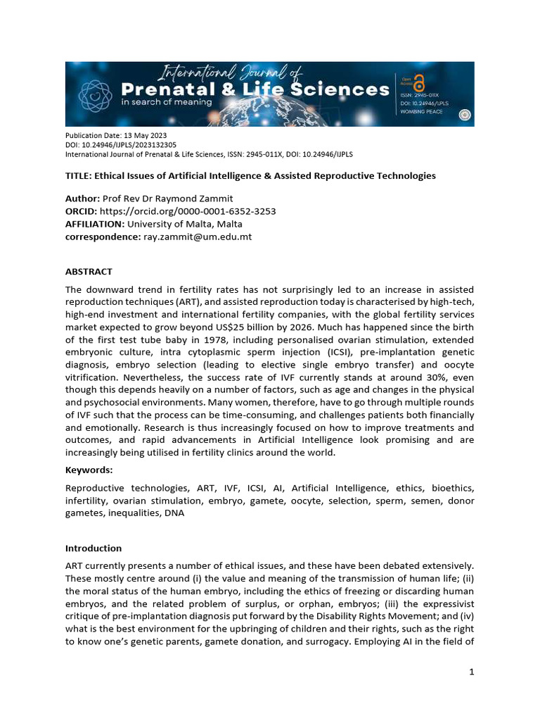 Ethical Issues of Artificial Intelligence & Assisted Reproductive ...