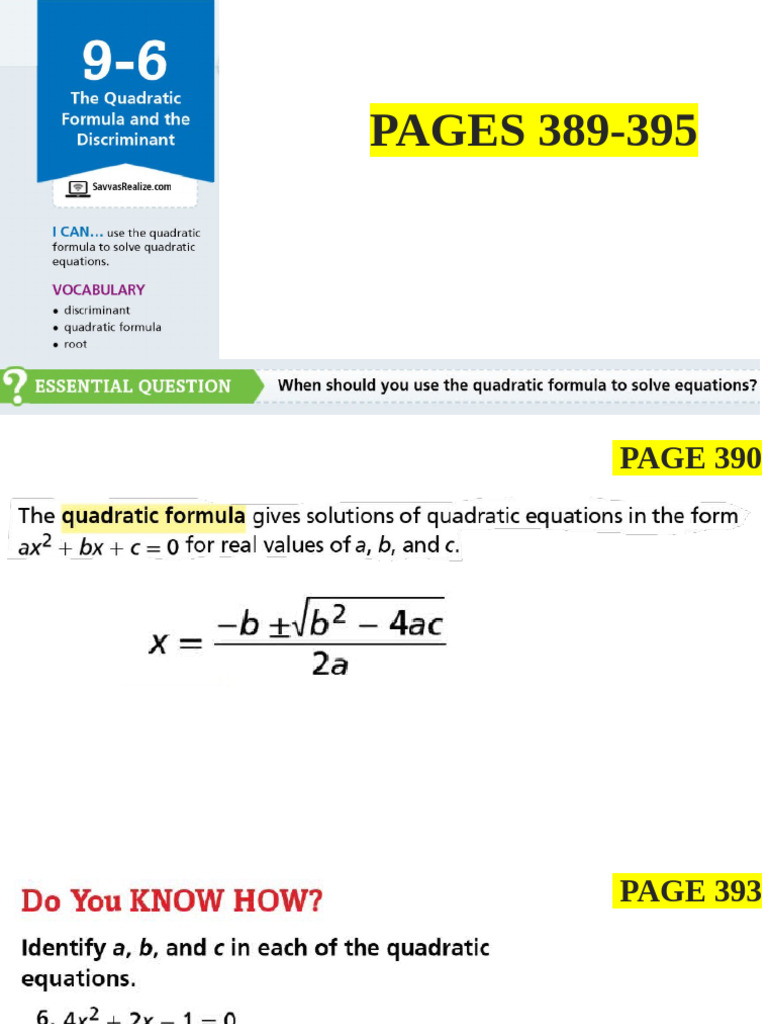 L 9.6 The Quadratic Formula and the Discriminant | PDF