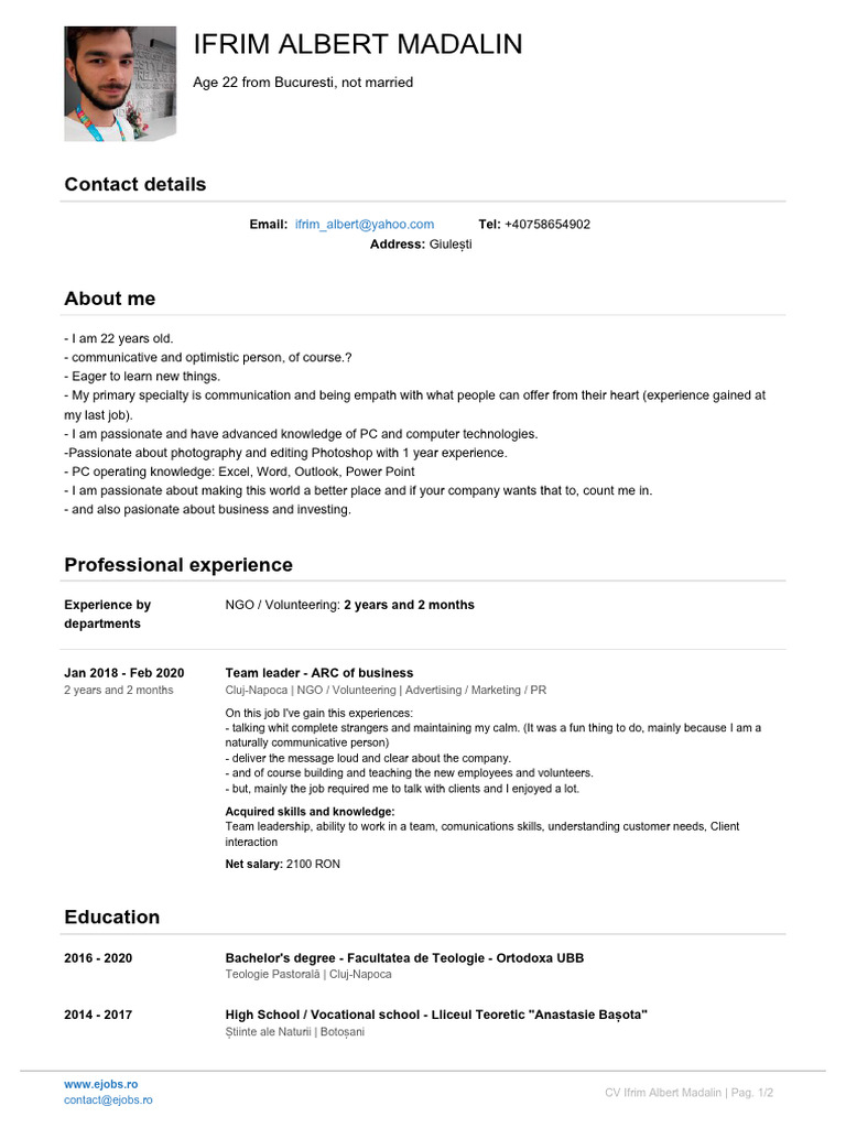 CV Ifrim Albert Madalin en | PDF | Computing