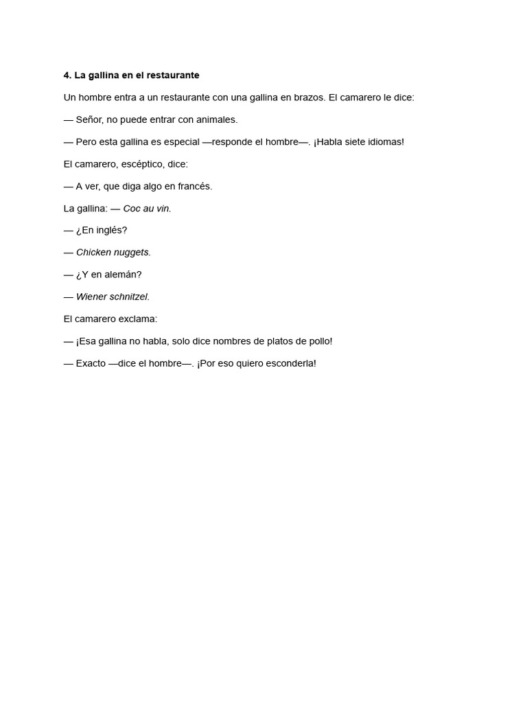 La Gallina en El Restaurante | PDF