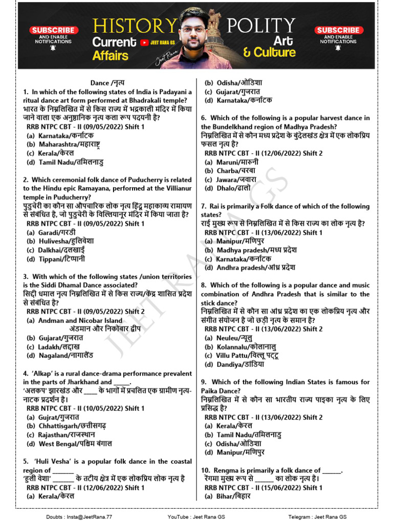 RRB NTPC Static GK Pyqs Jeet Rana Gs | PDF