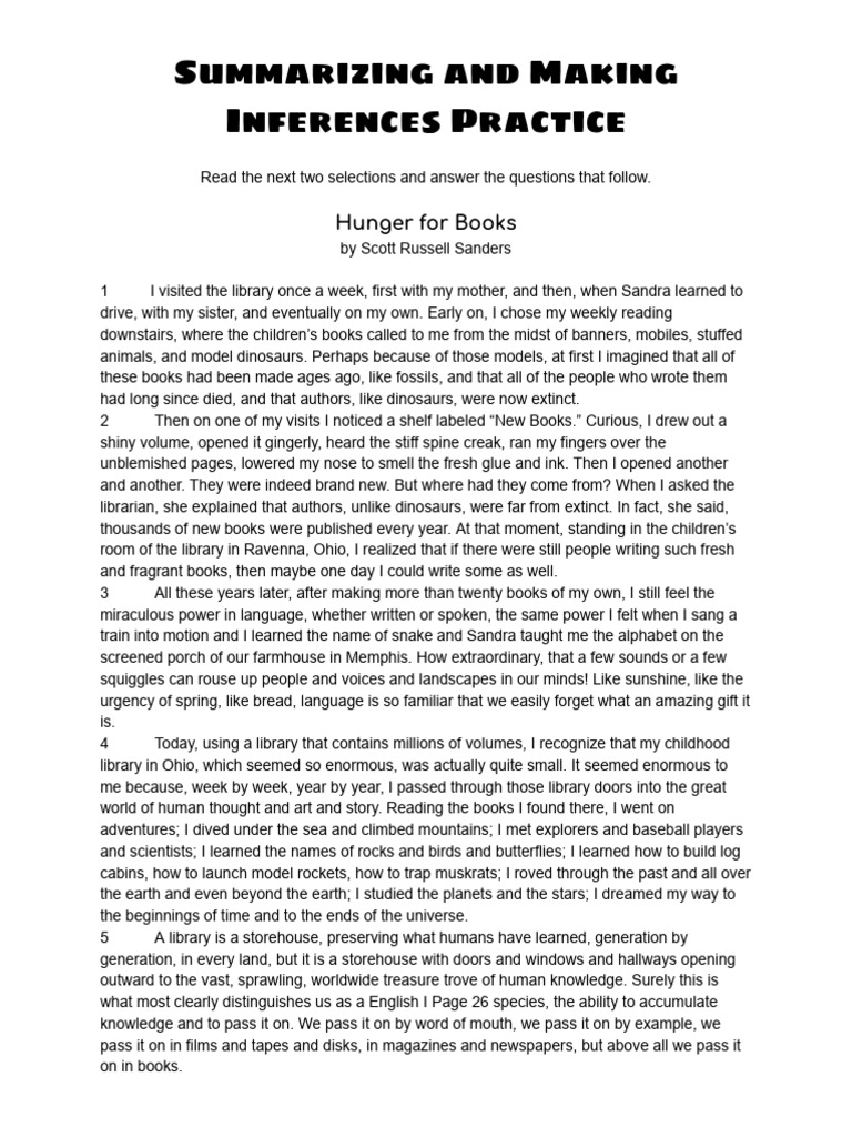 Farris Summarizing and Making Inferences Practice | PDF | Books