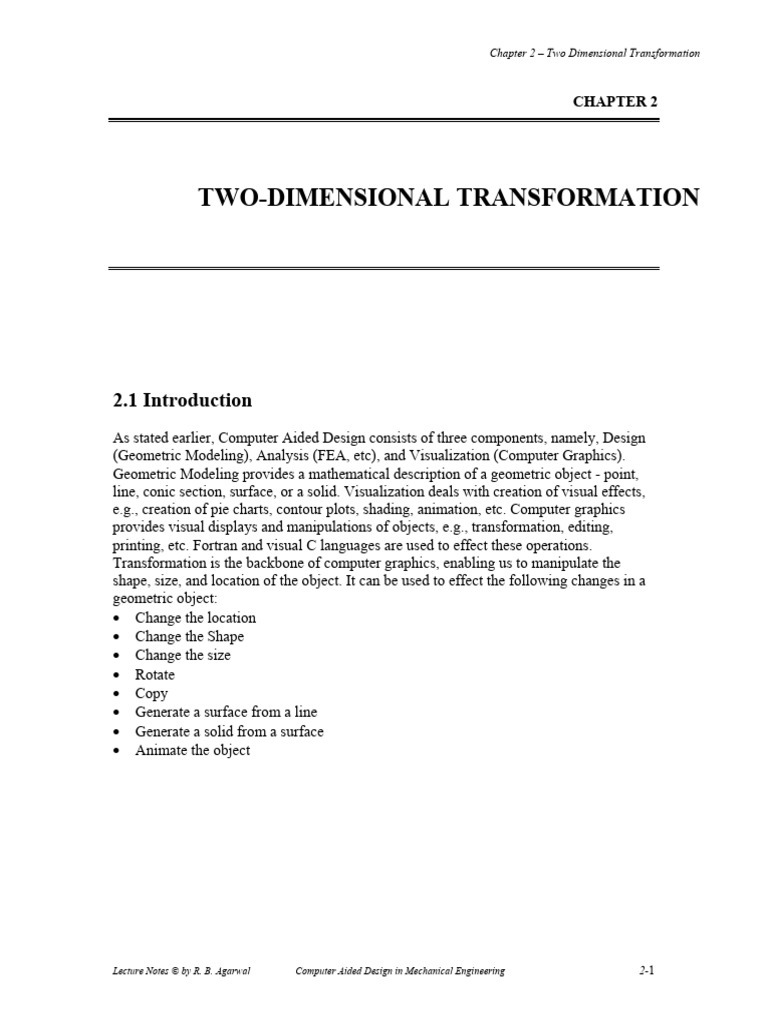 Chapter 2 2D TRANSFORMATION | PDF | 2 D Computer Graphics | Cartesian ...