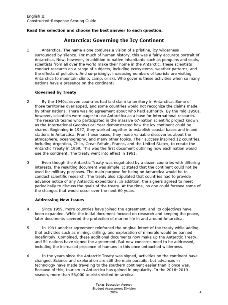 Spring 2024 STAAR English 2 ECR Prompt | PDF | Antarctica | Tourism