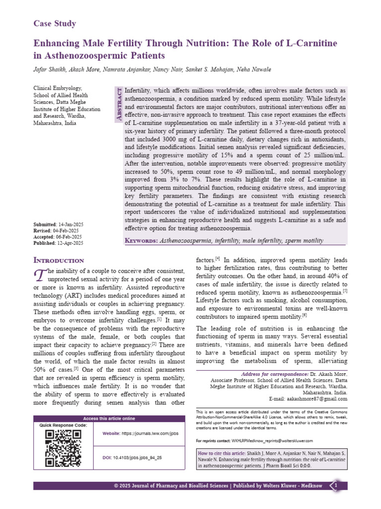 Enhancing Male Fertility Through Nutrition The.829 | PDF | Infertility | Dietary Supplements