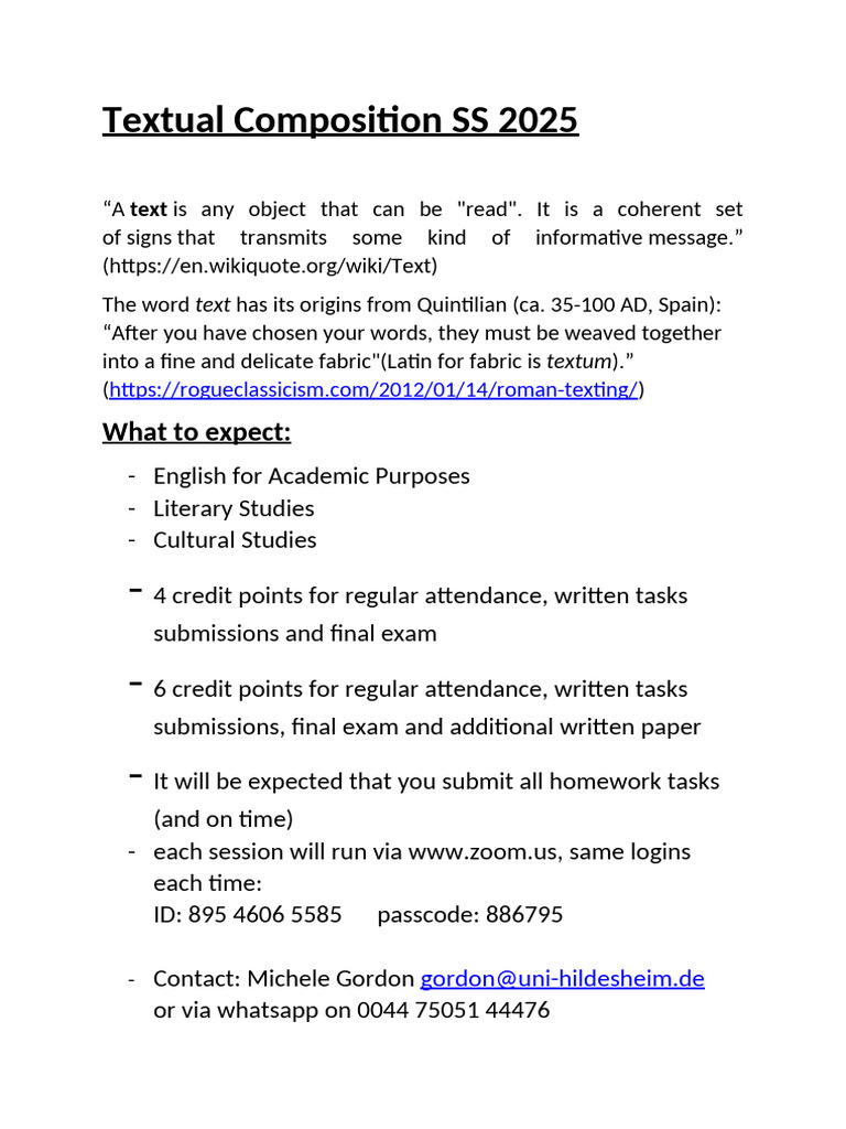 Basic Information On Course | PDF