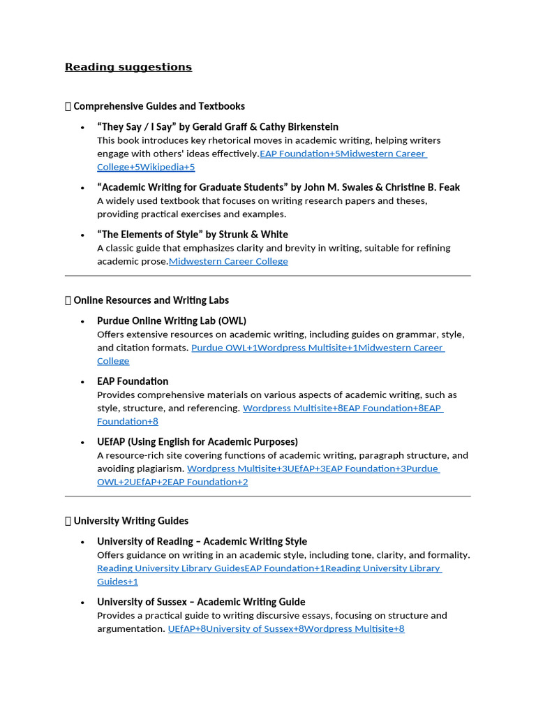 Reading Suggestions On Academic Writing | PDF | Writing | Human ...