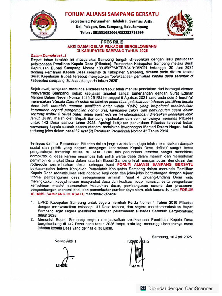 Pres Rilis Aksi Damai Pilkades 2025 | PDF