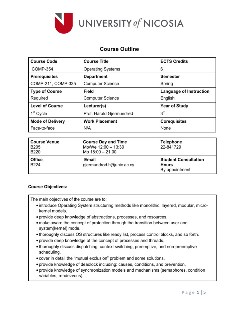 Comp354 Course Outline Spring25 | PDF | Scheduling (Computing) | Operating System