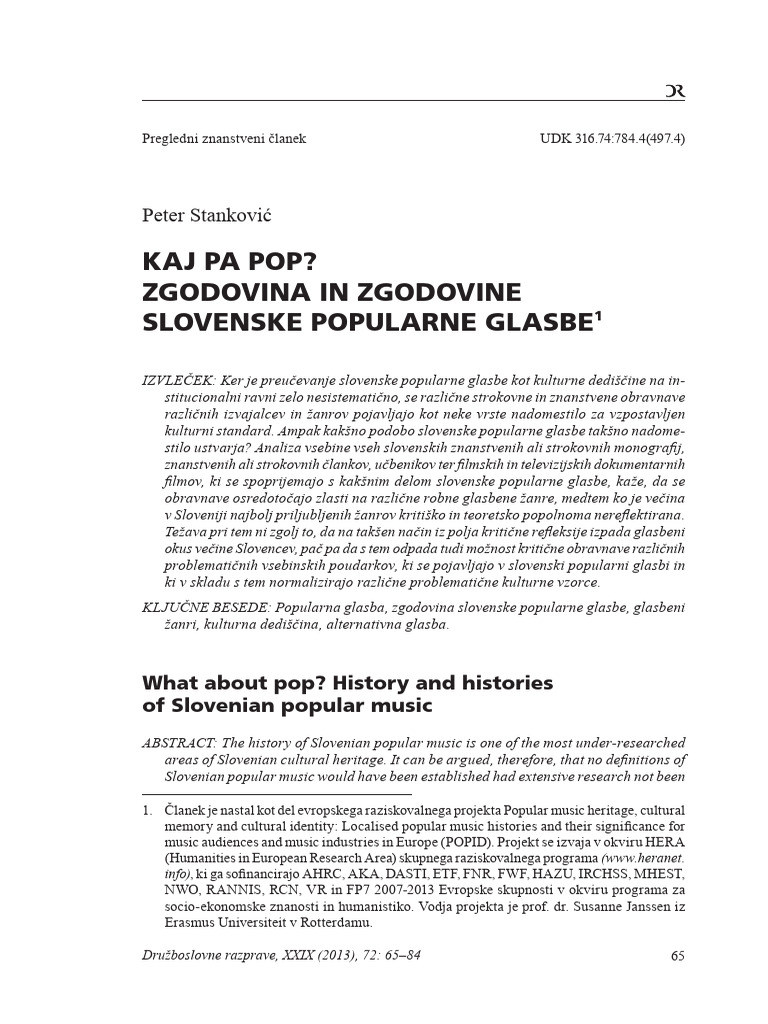 Zgodovina in Zgodovine Slovenske Popularne Glasbe | PDF