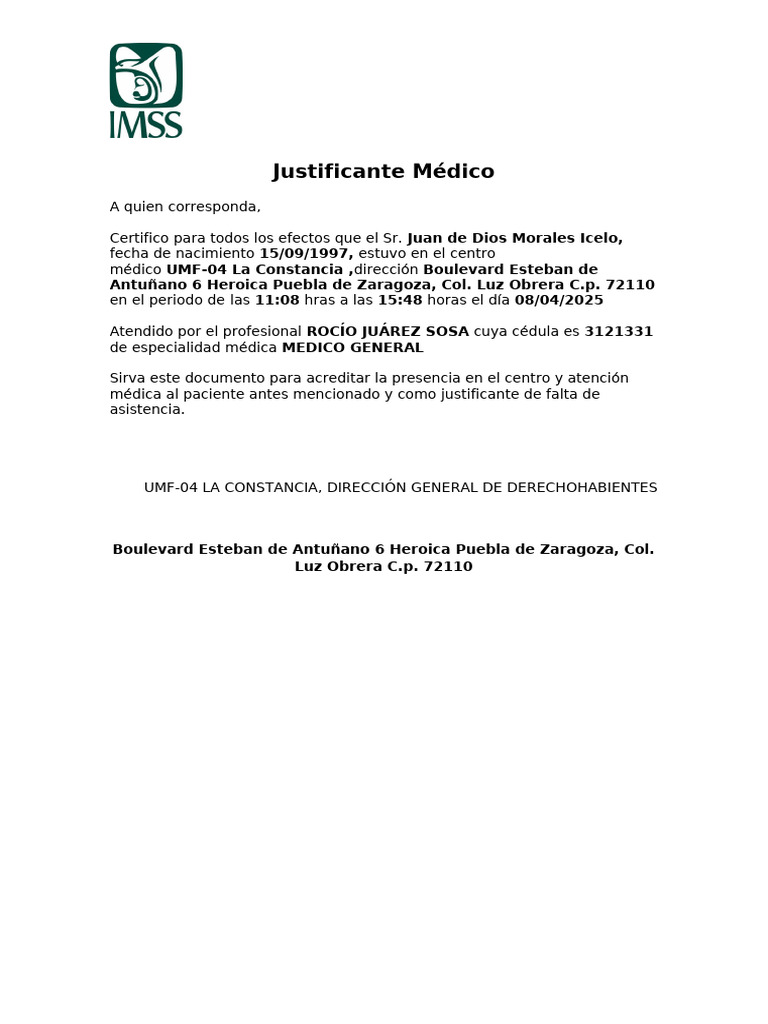 Justificante Médico Imss Pdf
