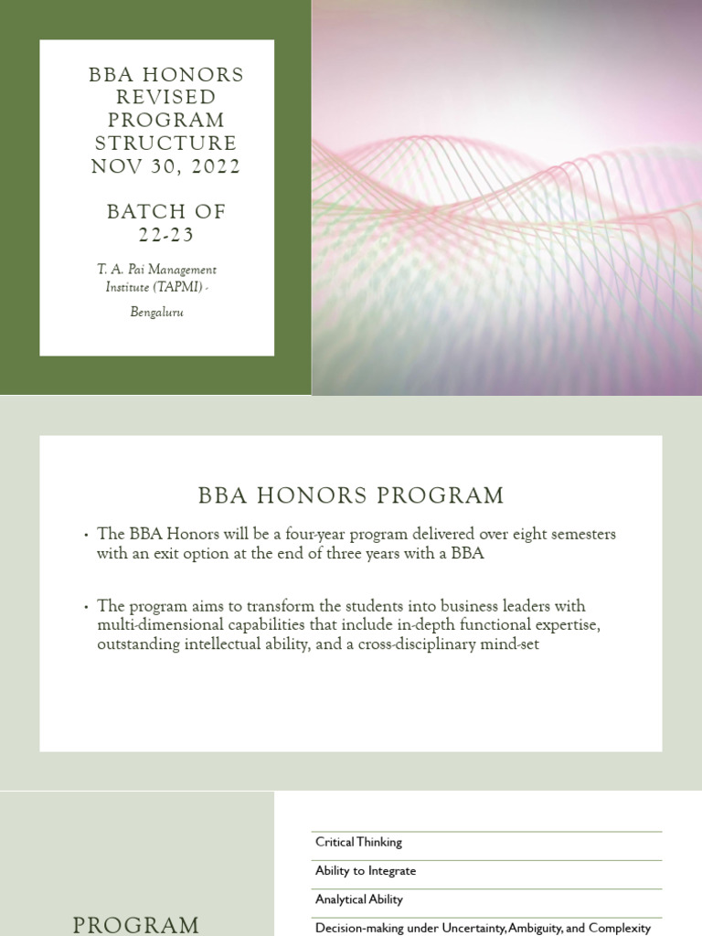 TAPMI BBA Honors Batch of 22-23 Program Structure | PDF | Theory ...