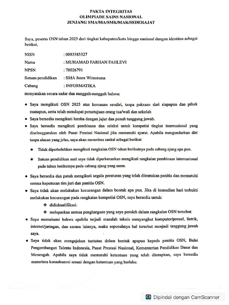 PAKTA INTEGRITAS OSN 2025 - MUHAMMAD FARHAN FAHLEVI - INFORMATIKA ...