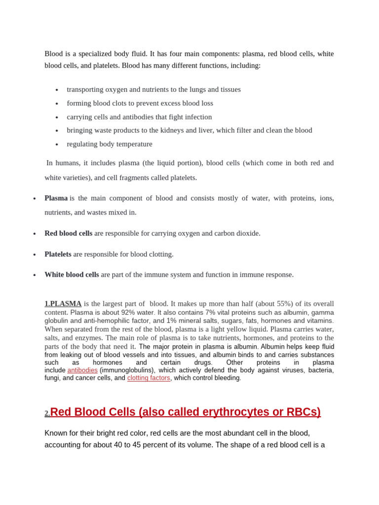 Blood Is A Specialized Body Fluid | PDF | Artery | Capillary