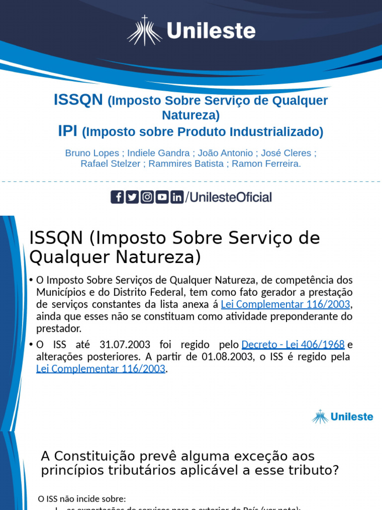 Impostos ISSQN e IPI: Regras e Aplicações | PDF | Taxa de crédito