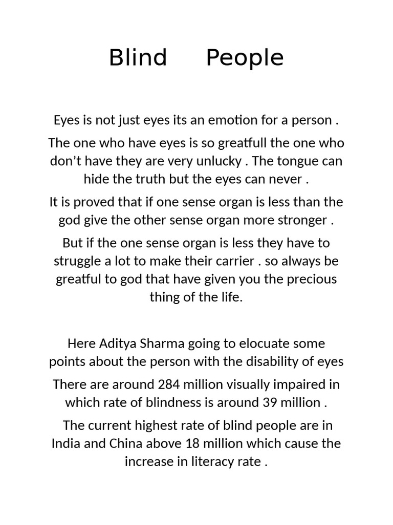 Blind People Speech | PDF | Visual Impairment | Vision