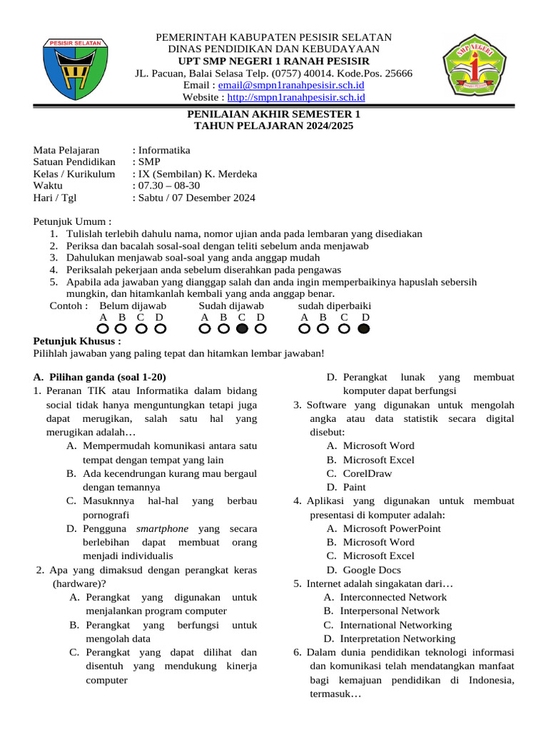 Soal Uas Kelas Ix 2024-2025 | PDF