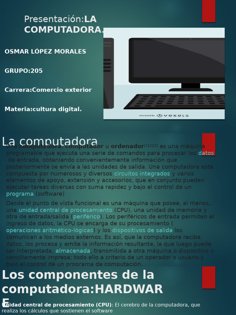 Presentación de la computadora | PDF | Hardware de la computadora | Periférico