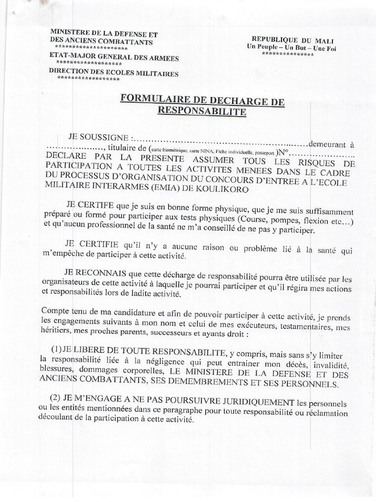 Formulaire de Décharge EMIA | PDF