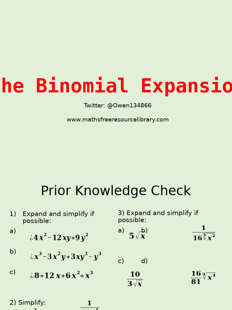8) The Binomial Expansion | PDF | Mathematical Objects | Number Theory
