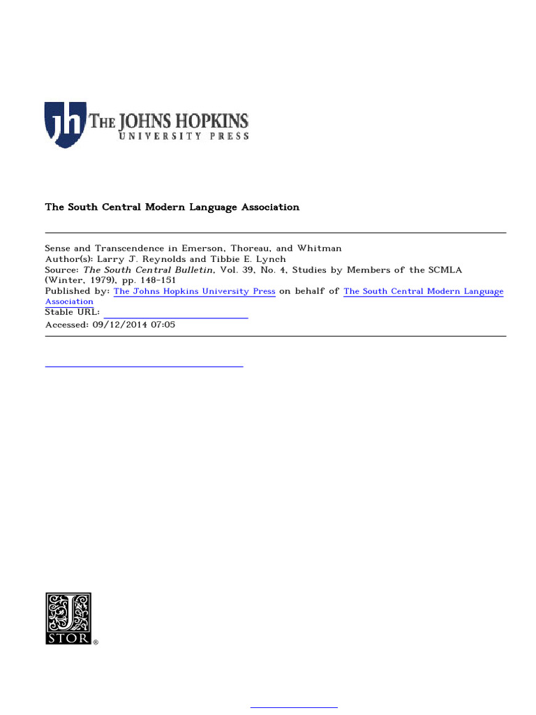 Emerson, Thoreu and Whitman | PDF | Transcendentalism | Walden