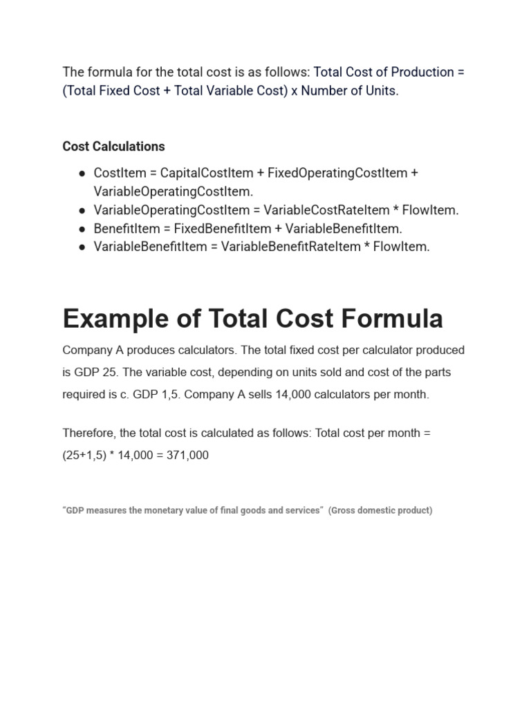 Economic Formula For Total Cost. | PDF