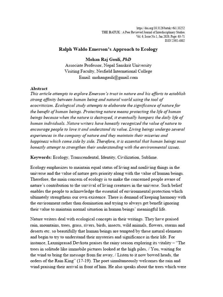 Emerson's Ecological Philosophy Explained | PDF | Ralph Waldo Emerson ...