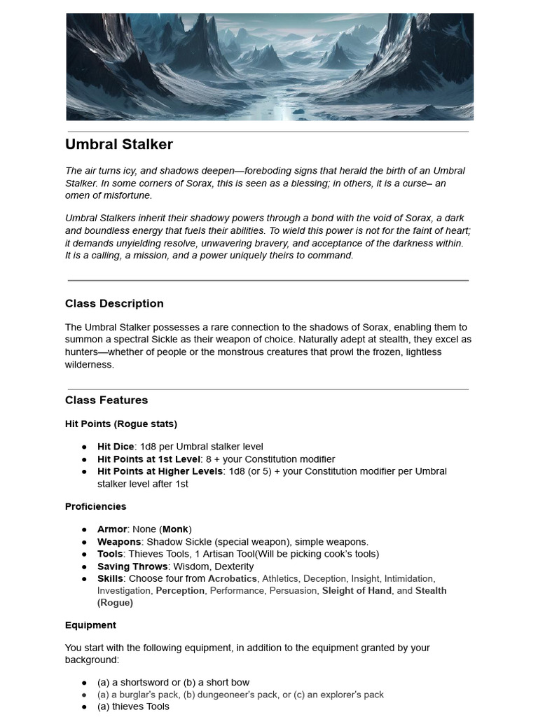Umbral Stalker - Homebrew Class v1.3 | PDF | Role Playing Games | Gaming