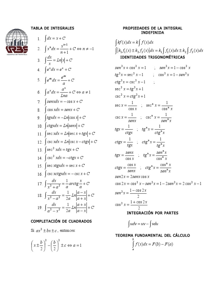 Tabla de Integrales | PDF | Integral | Análisis matemático