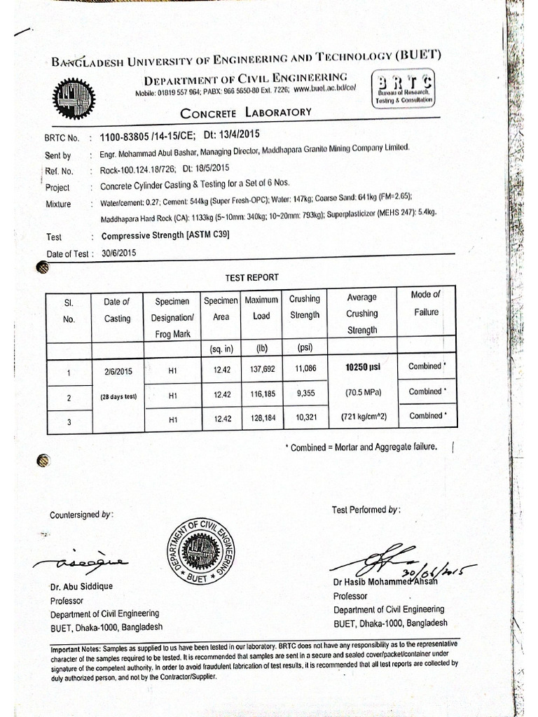 2) BUET BRTC Stone Test Report 2015 | PDF