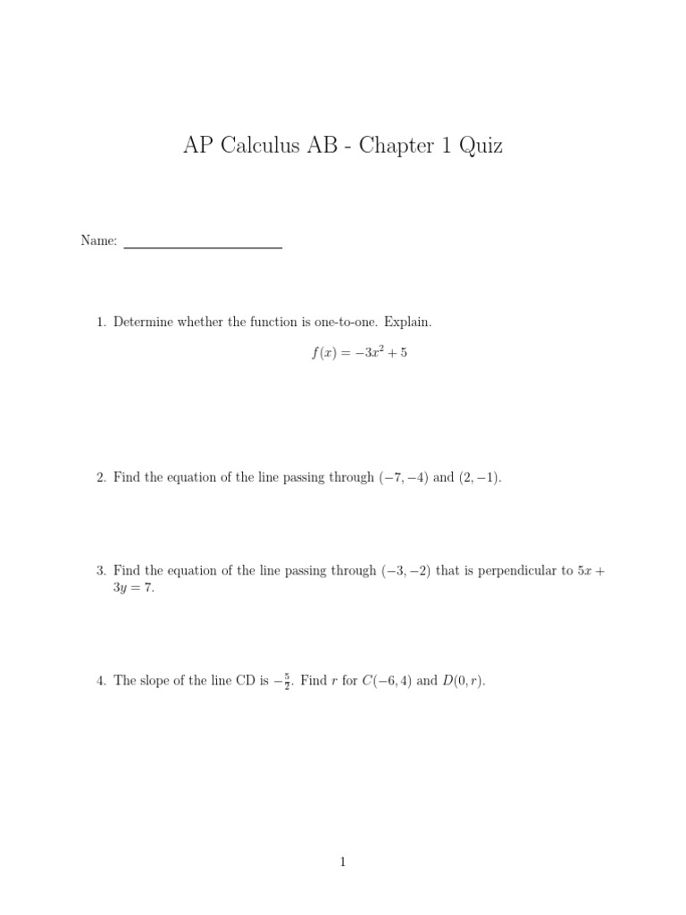 Ap Calculus PRACTICE Quiz 1 | PDF