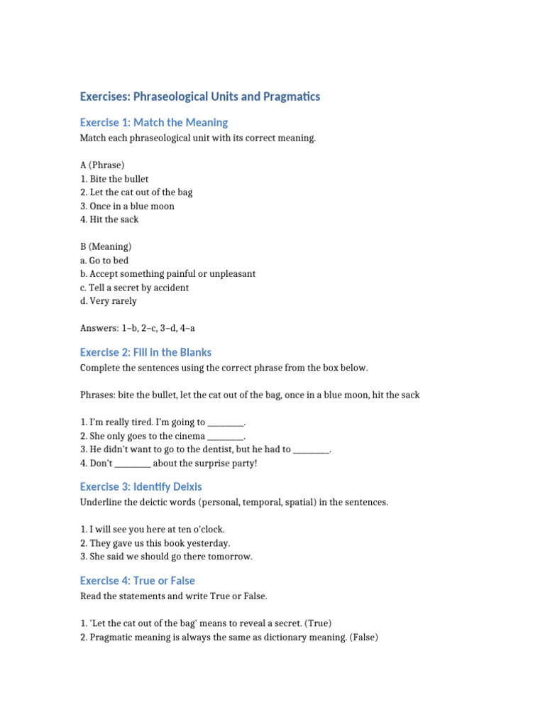 Phraseological Units Exercises | PDF