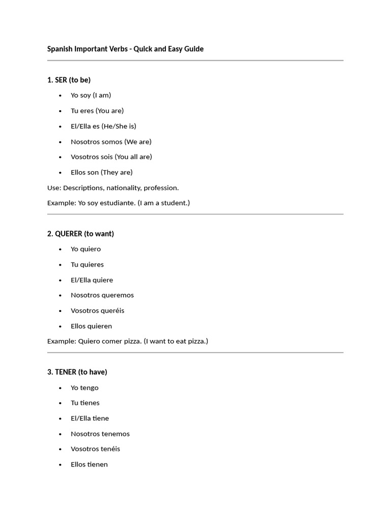 Spanish Important Verbs | PDF
