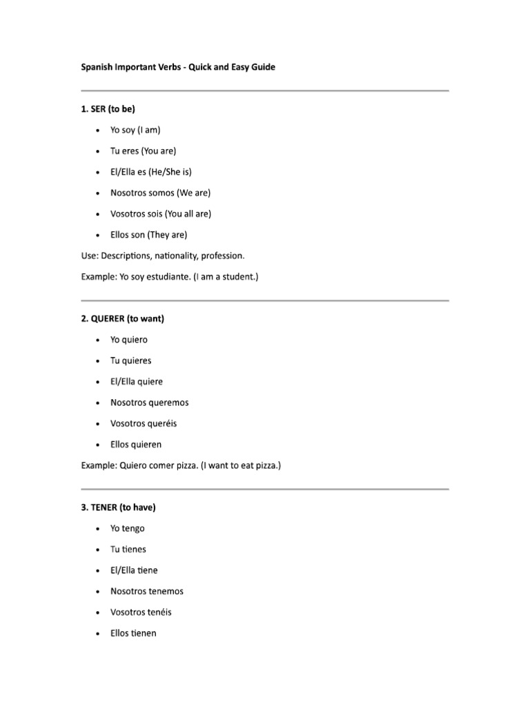 Spanish Important Verbs | PDF
