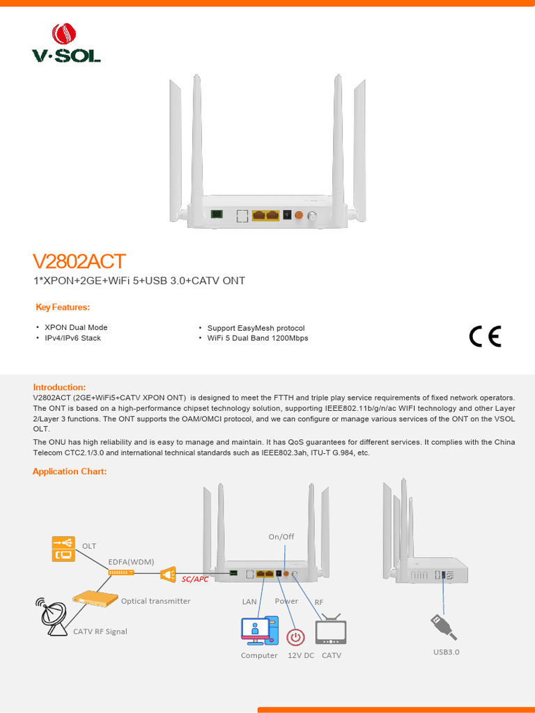 XPON ONT V2802ACTV1.3 Datasheet V2.1 EN | PDF | I Pv6 | Wi Fi