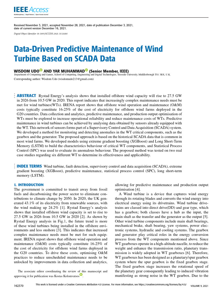 Data-Driven Predictive Maintenance of Wind Turbine Based On SCADA Data | PDF | Applied Mathematics