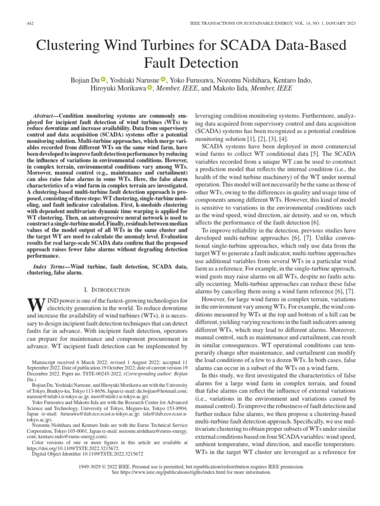 Clustering Wind Turbines For Scada Data Based Fault Detection Pdf Principal Component