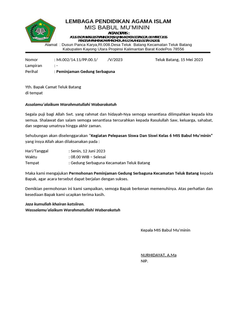 Surat Peminjaman Gedung | PDF